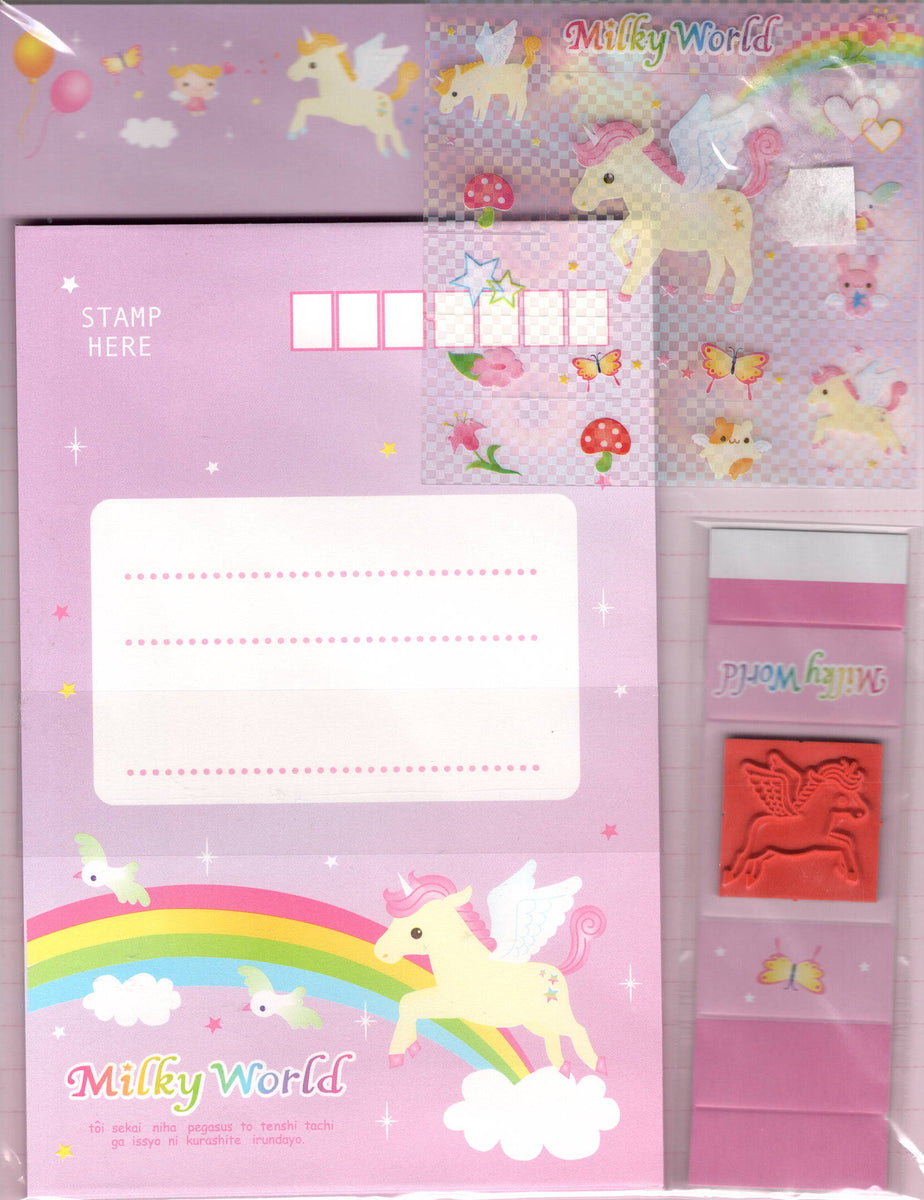 San-x 2001 VERY Vintage Milky World Unicorn Rare Letter Set – kawaiipaperdream